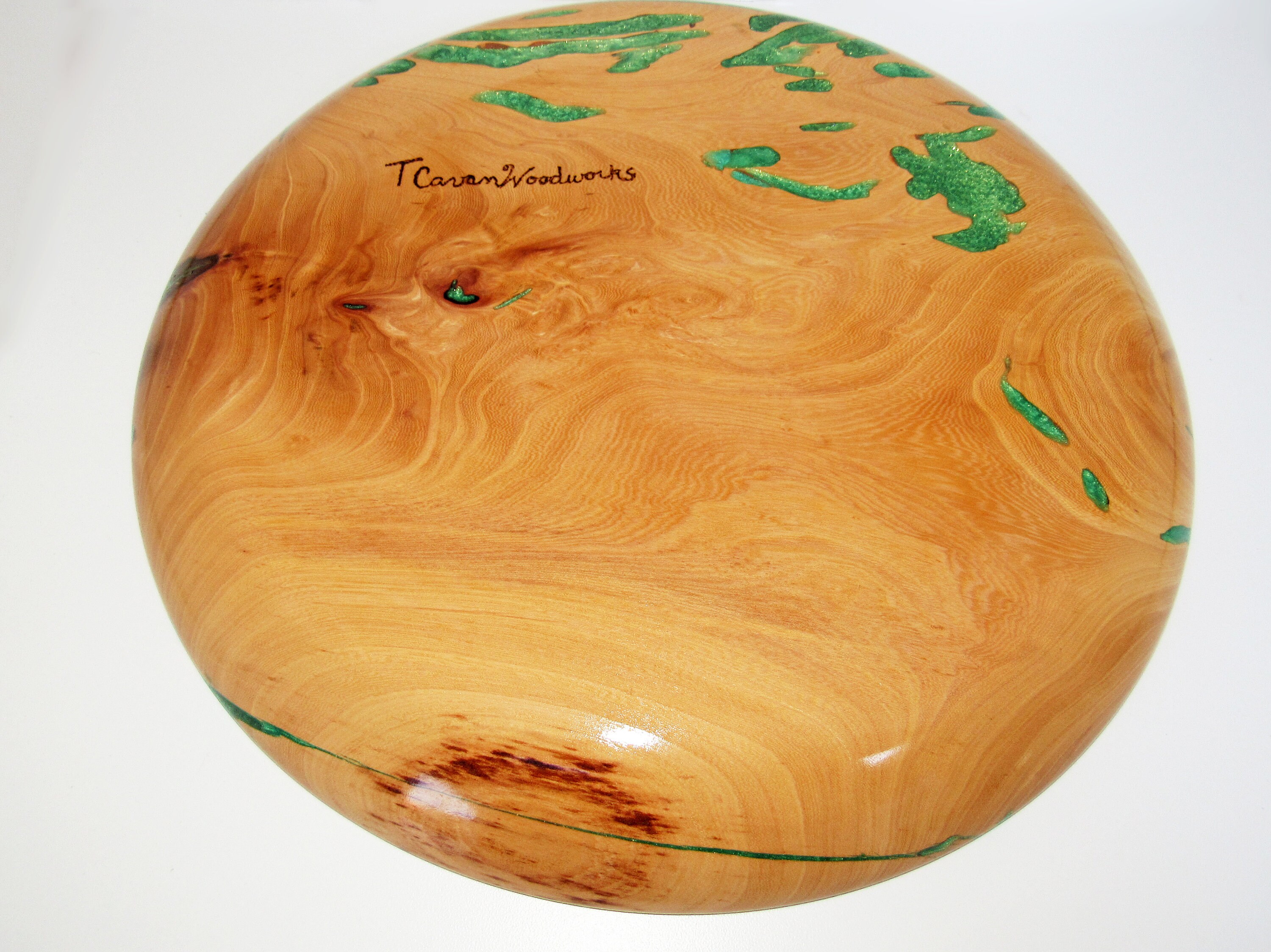 Resin Inlaid Wood Plate Hand Turned Ash Wood Plate Iridescent Green ...