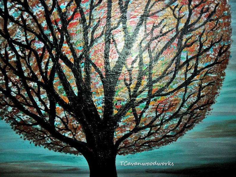 Fall Tree Painting, Fall Landscape Painting, Round Wood Painting, Fall ...