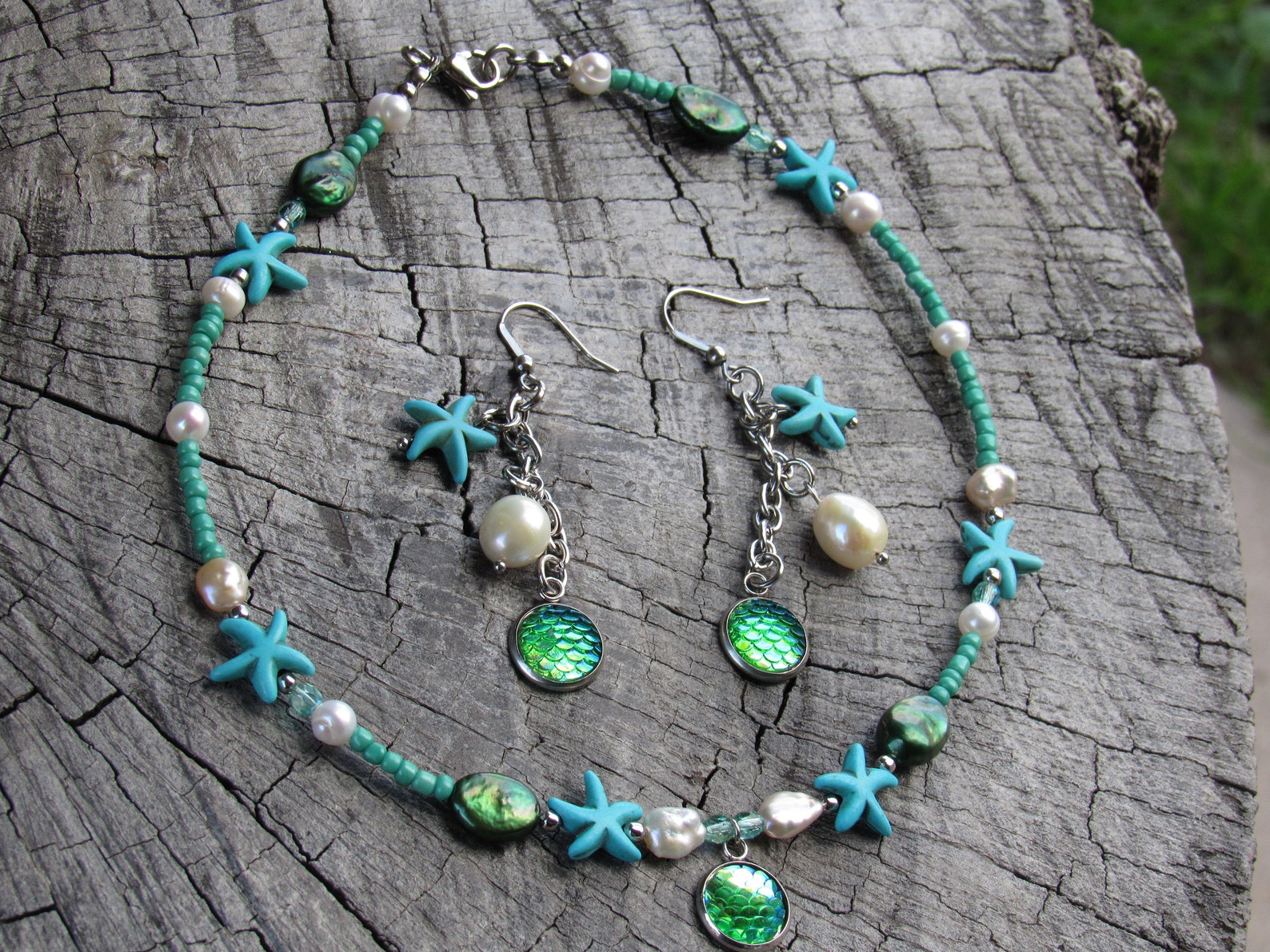 Mermaid Scale Necklace, Mermaid Pearl Necklace, Starfish Necklace ...