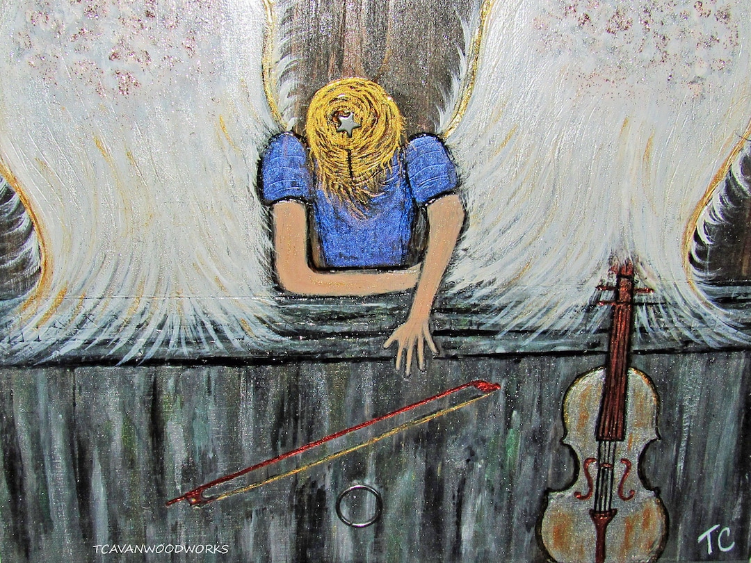 Angel Wings Violinist Painting on Wood Violinist Art Gifts, Pyrography ...
