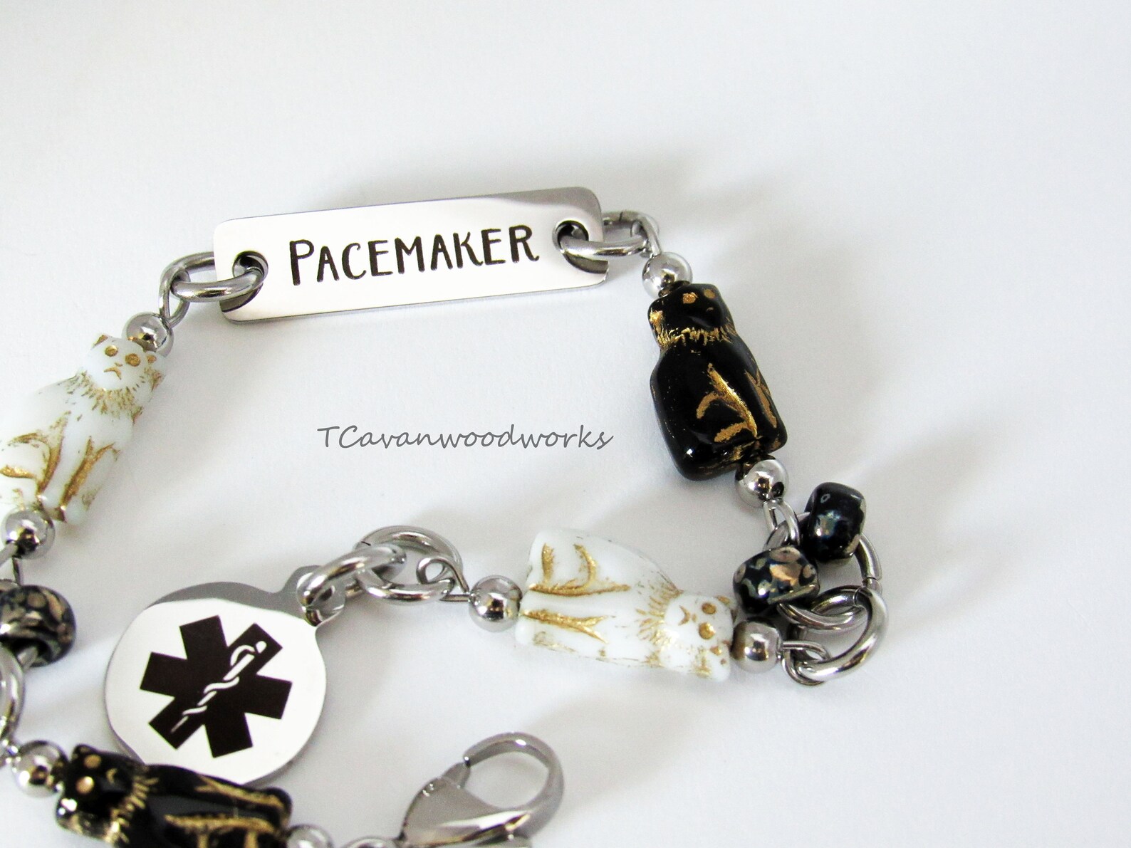 Pacemaker Stainless Medical Id Bracelet Cat Themed Glass Bead - Etsy