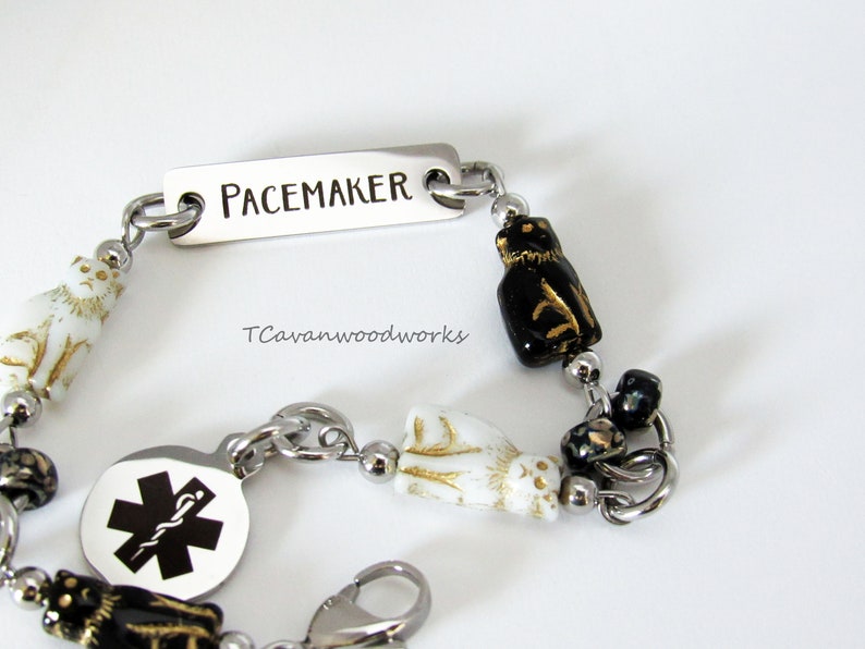 Pacemaker Stainless Medical Id Bracelet Cat Themed Glass Bead - Etsy