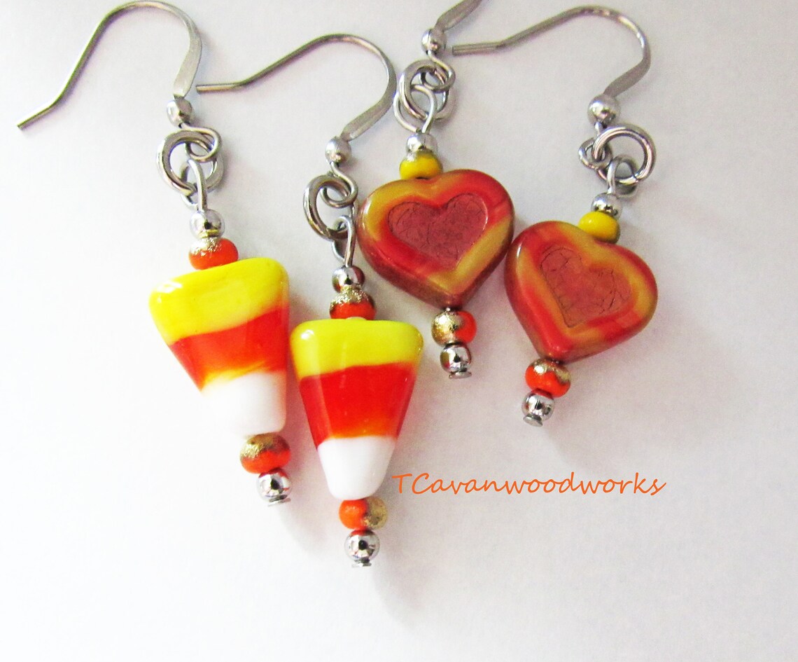 Candy Corn Earrings & Candy Corn Heart Earrings Glass Candy Corn ...