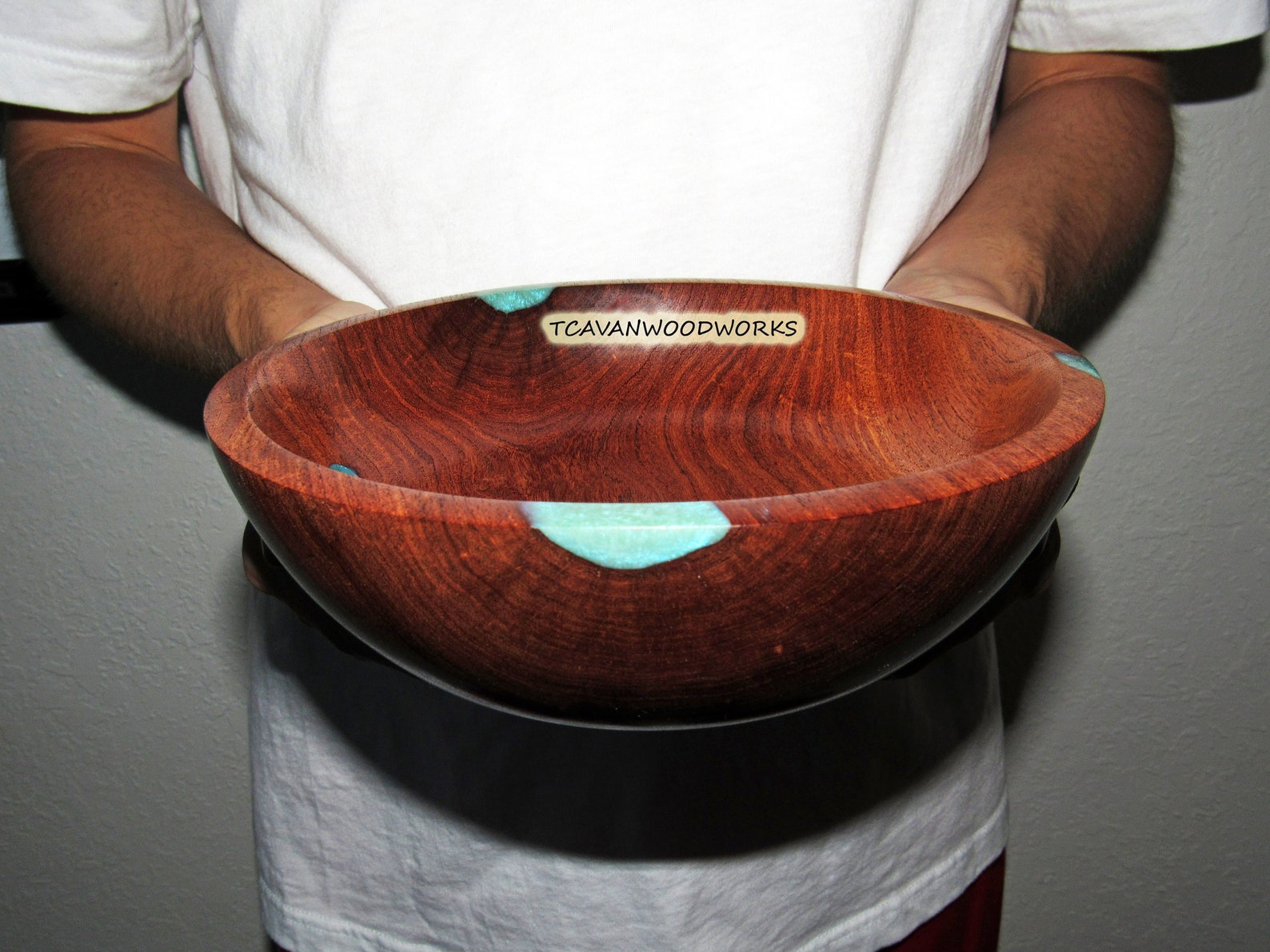 RESIN INLAID Wood Bowl Hand Turned Wood Bowl Aqua Blue Resin Inlay ...
