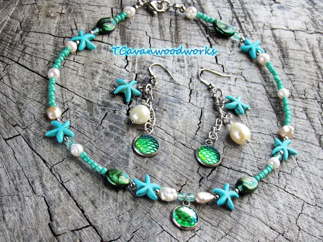 Mermaid Scale Necklace, Mermaid Pearl Necklace, Starfish Necklace ...