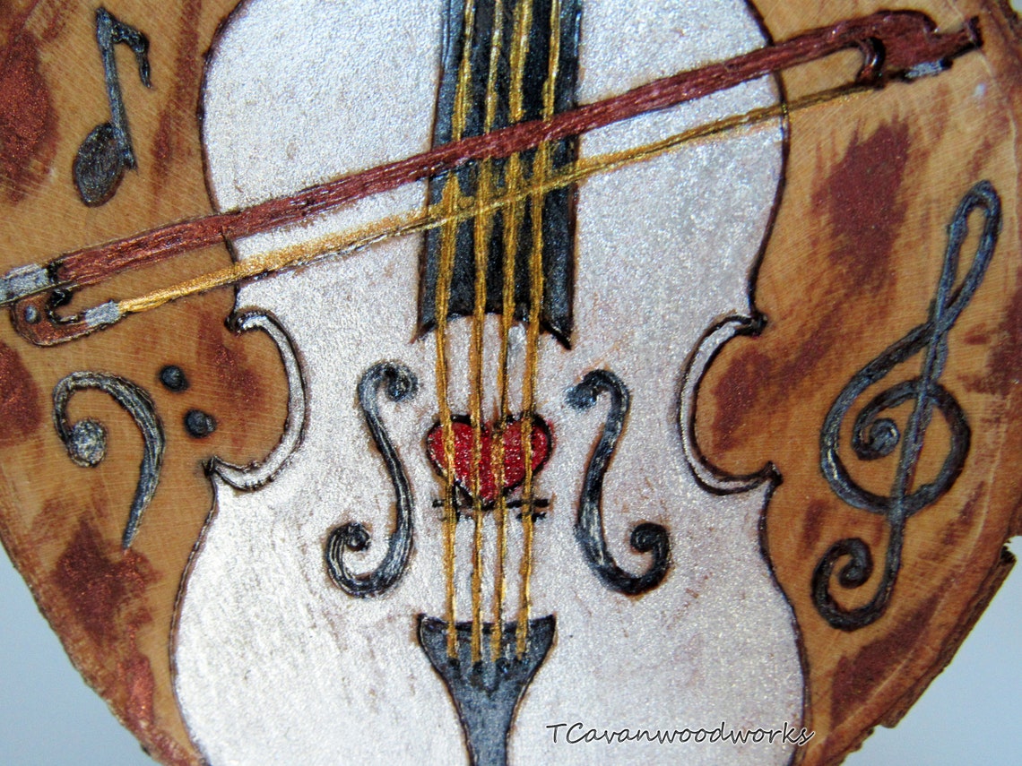 Violin / Cello Wood Ornaments Wood Burning Art Cello Ornament Violin ...