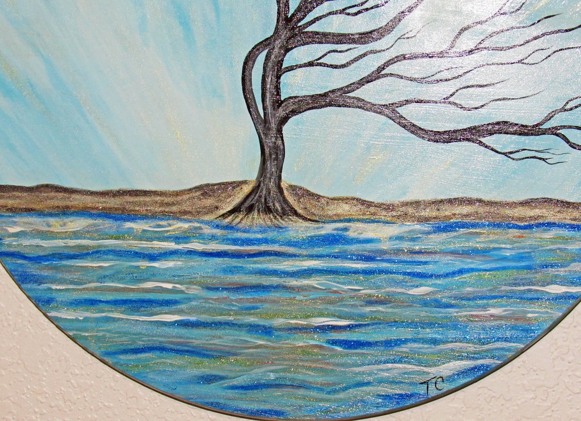 Windswept Tree Painting Wind Swept Tree Art Ocean Waves | Etsy