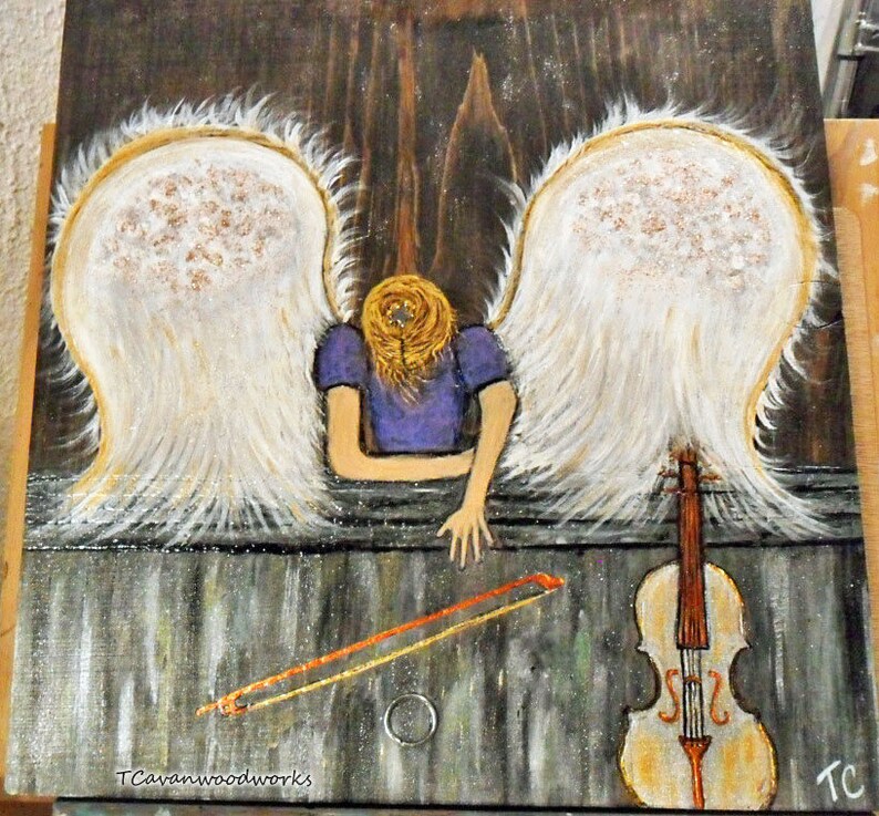 Angel Wings Violinist Painting on Wood Violinist Art Gifts - Etsy
