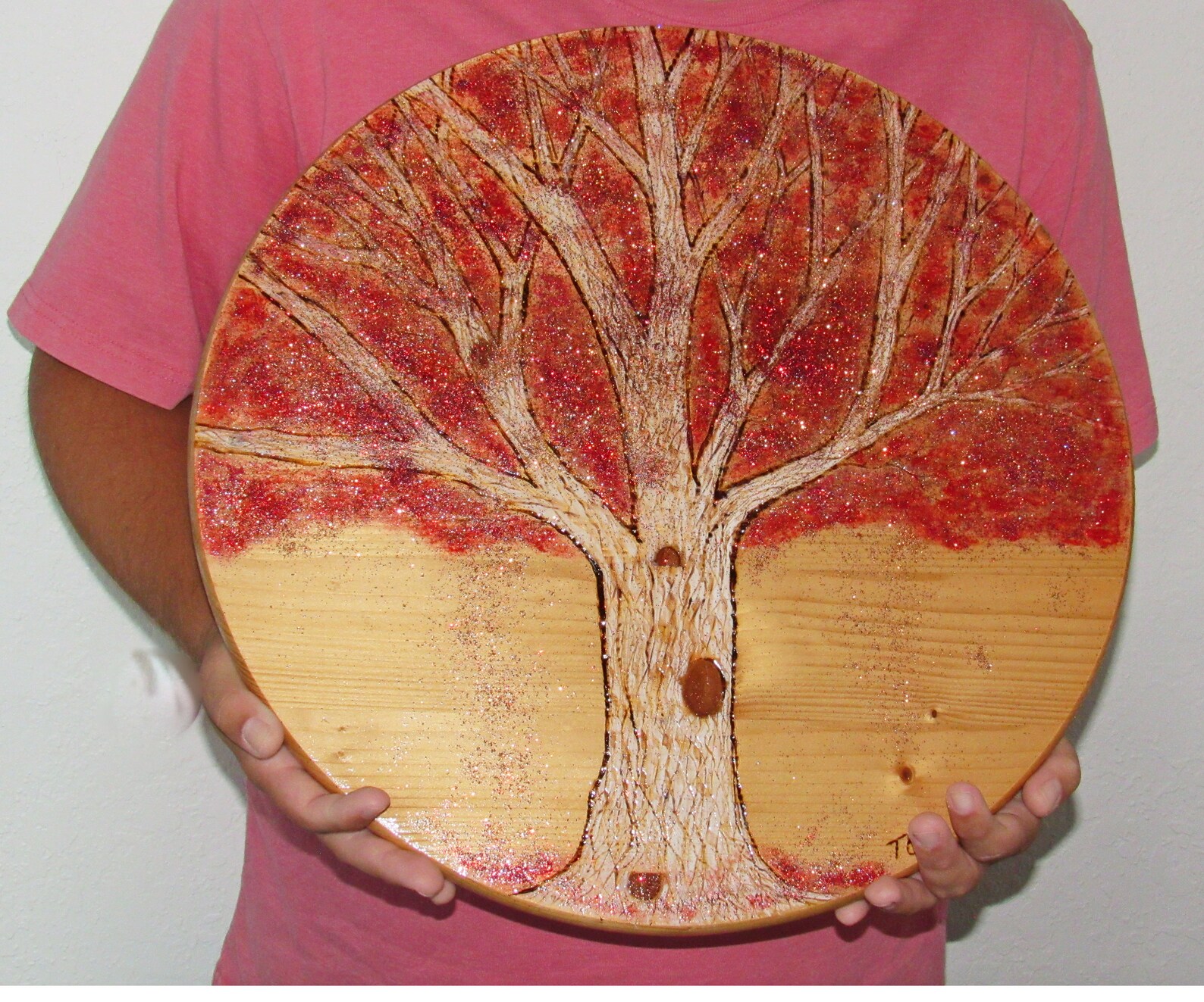 Fall Red Tree Wood Glitter Painting Wood Burned Acrylic - Etsy