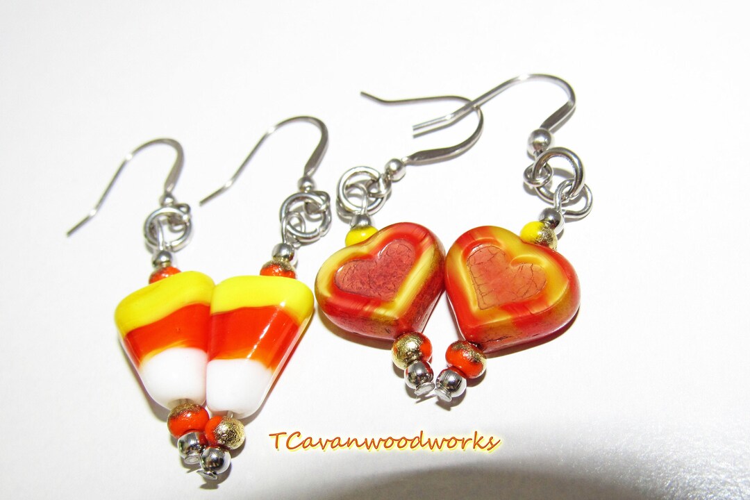 Candy Corn Earrings & Candy Corn Heart Earrings Glass Candy Corn ...