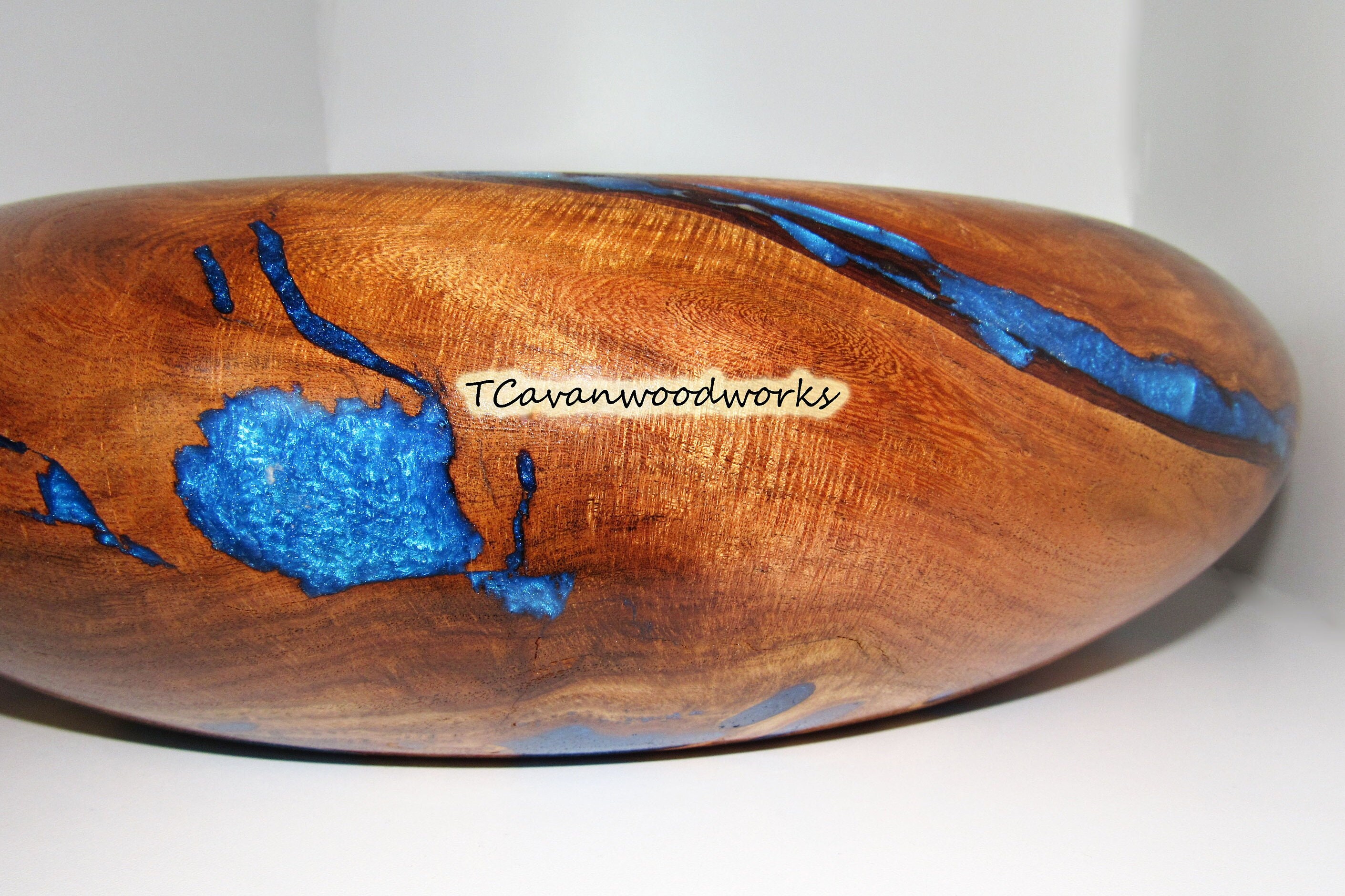 Resin Inlaid Wood Sculpture Mesquite Root Ball Woodturning Blue ...