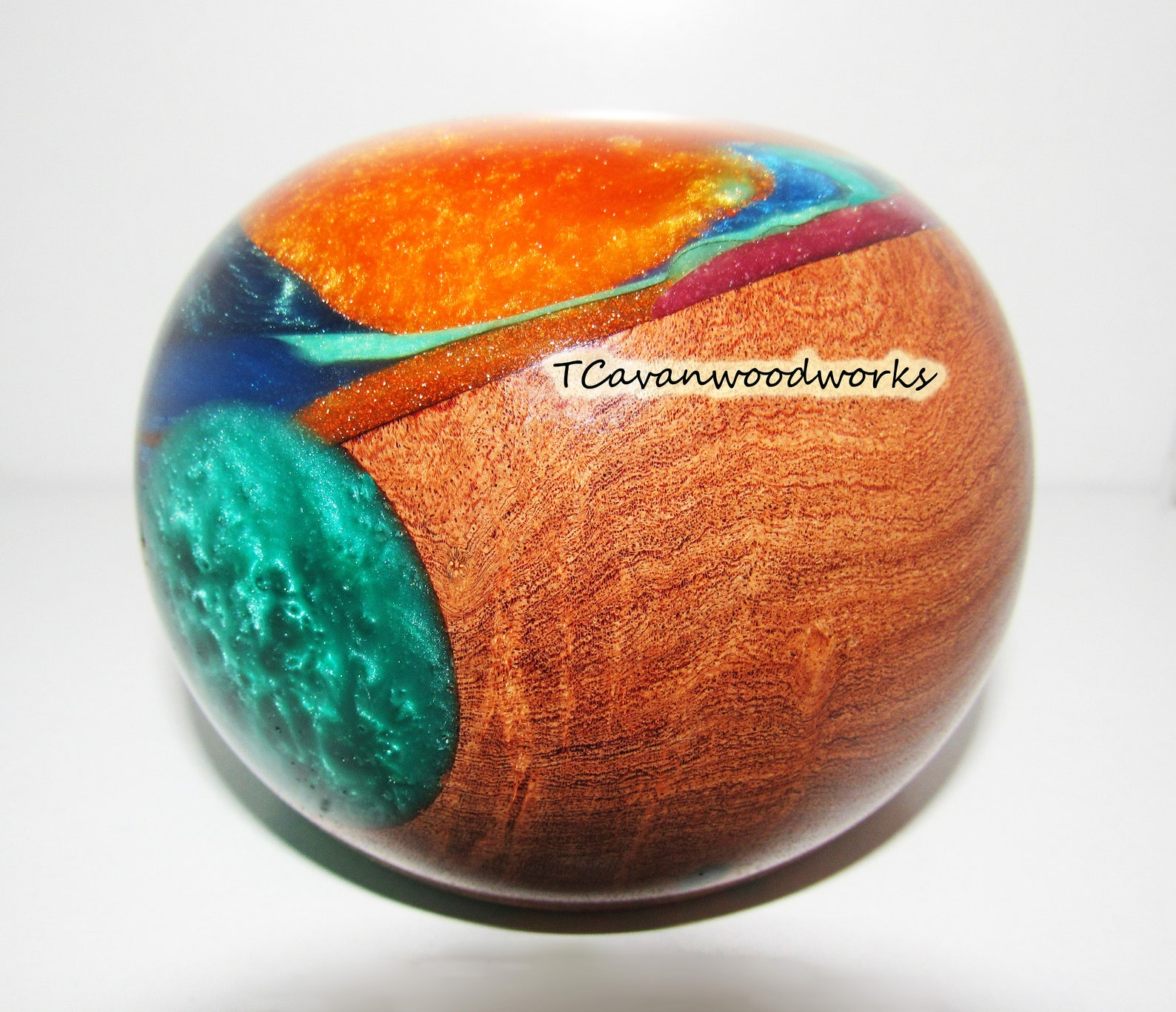 Wood Turned Resin Inlaid Oblate Sphere Art Blue Moon Fireball Galaxy ...