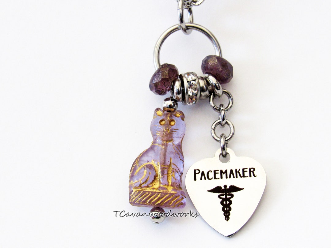 Pacemaker Id Necklace Stainless Purple Gold Wash Czech Cat Bead ...