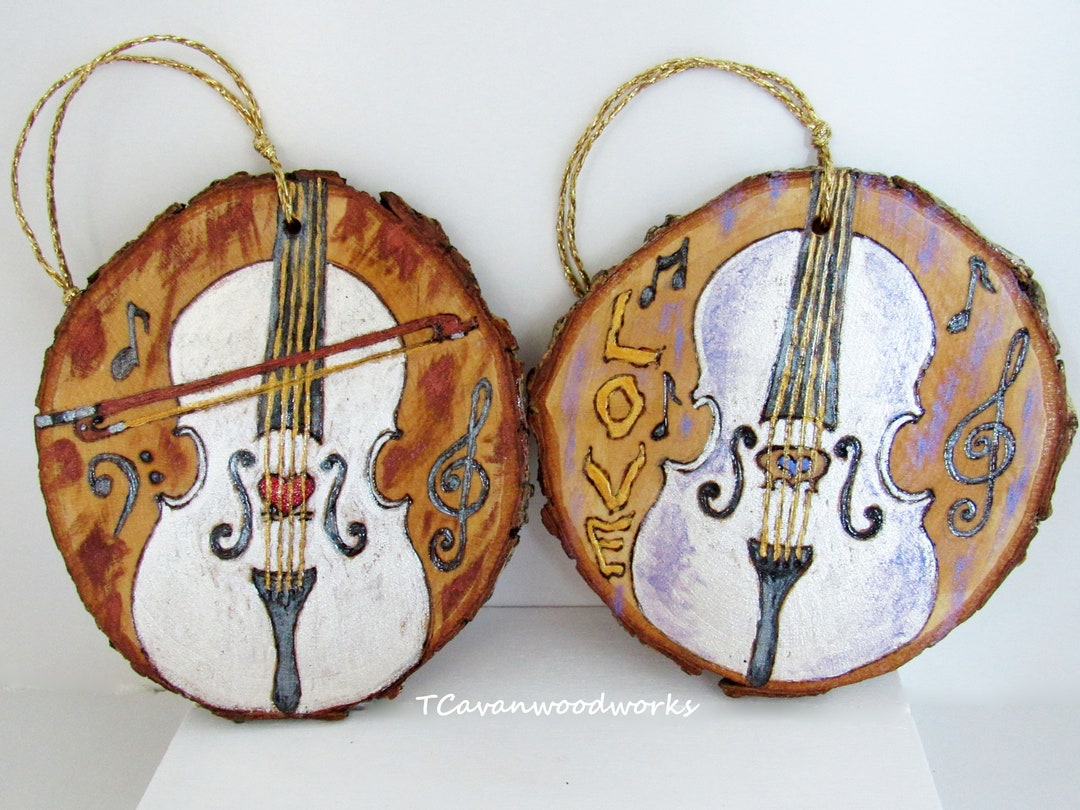 Violin / Cello Wood Ornaments Wood Burning Art Cello Ornament Violin ...