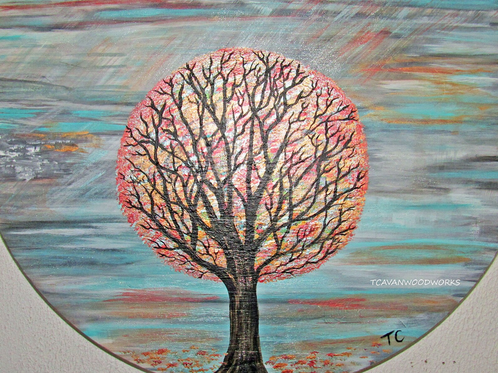 Fall Tree Painting, Fall Landscape Painting, Round Wood Painting, Fall ...