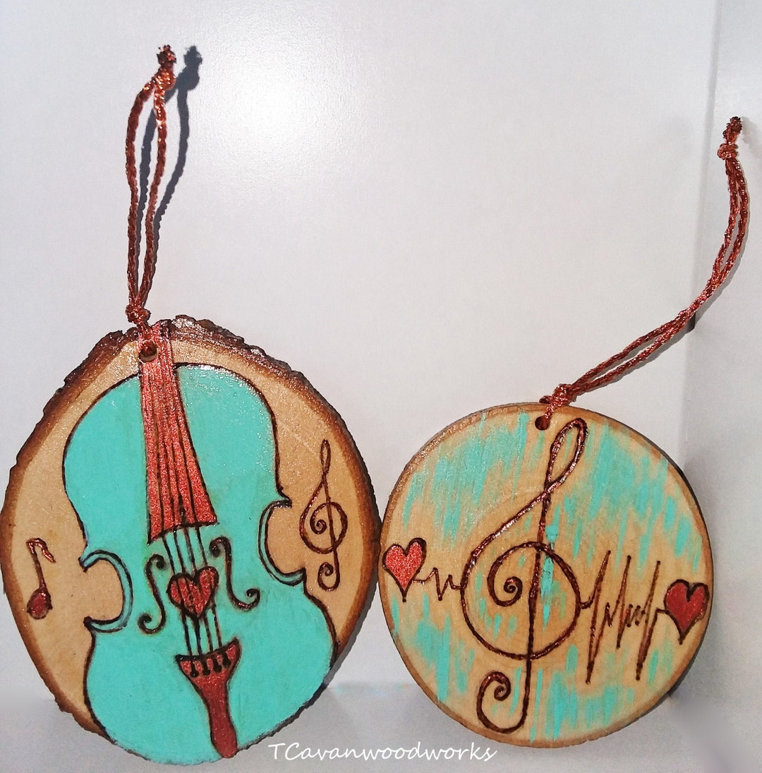 Violin / Cello Wood Ornaments, Wood Burning, Cello Ornament, Violin ...