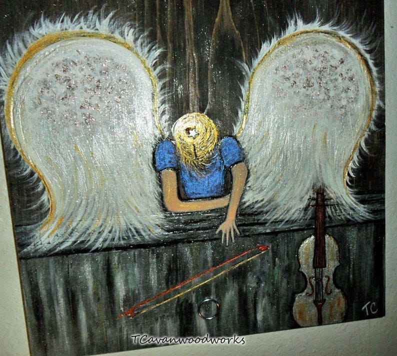 Angel Wings Violinist Painting on Wood Violinist Art Gifts, Pyrography ...