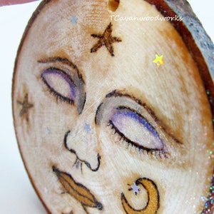 Celestial Moon Face Wood Slice Ornaments Holographic Stars Moon Face ...