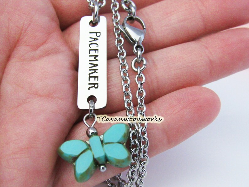 Pacemaker Necklace Stainless Turquoise Glass Butterfly Charm | Etsy