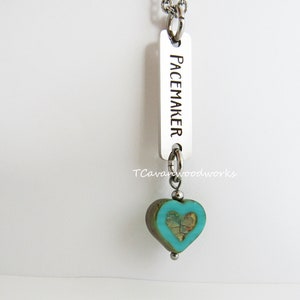 Pacemaker Necklace Stainless Turquoise Glass Heart Charm Bead Pacemaker ...