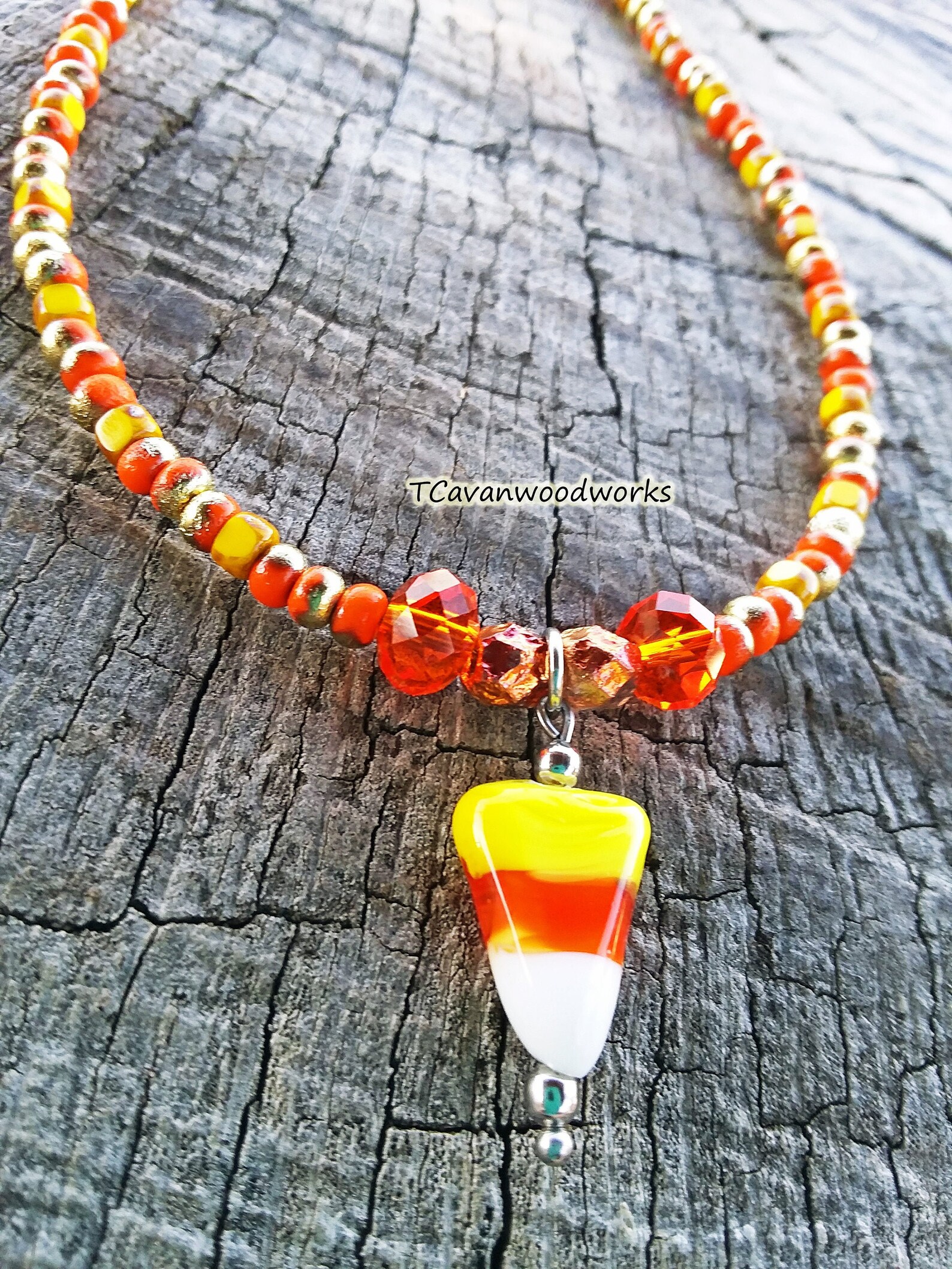 CANDY CORN NECKLACE Glass Candy Corn Fall Necklace - Etsy