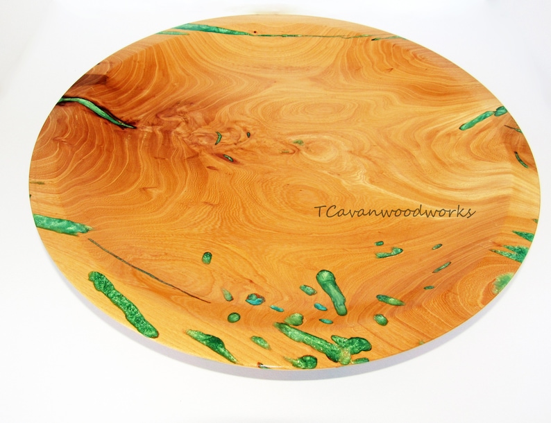 Resin Inlaid Wood Plate Hand Turned Ash Wood Plate Iridescent Green ...