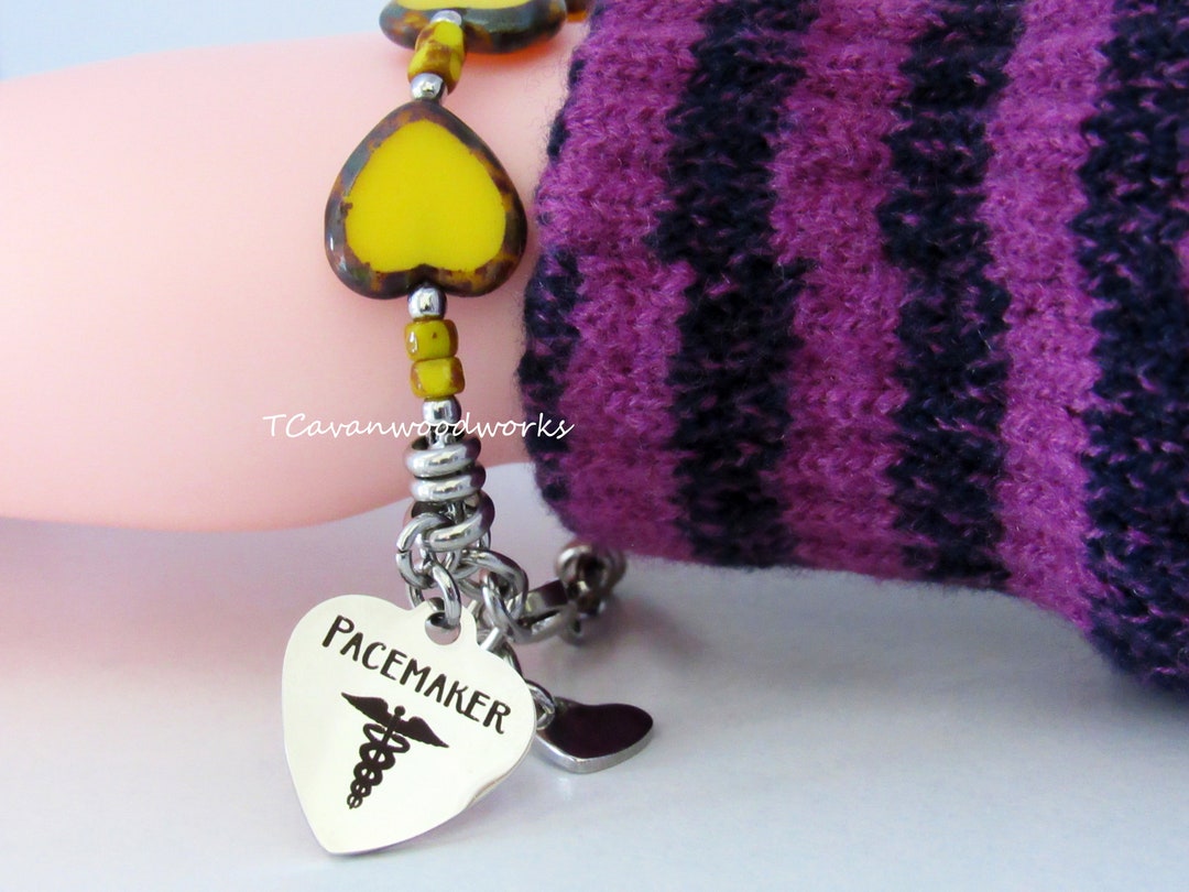 Pacemaker Bracelet Sunny Yellow Czech Glass Hearts Pacemaker Id ...
