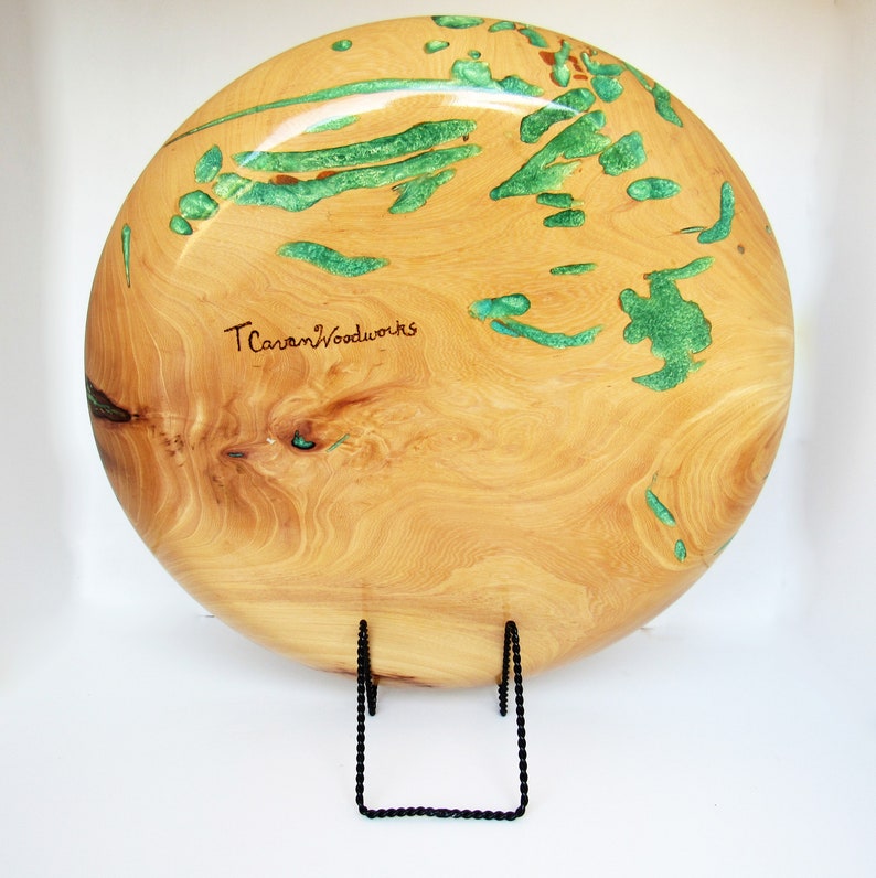 Resin Inlaid Wood Plate Hand Turned Ash Wood Plate Iridescent Green ...