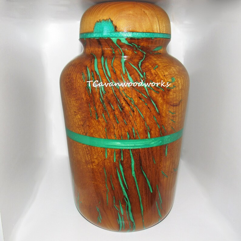 Wood Urn Resin Inlaid Hand Turned Mulberry Wood Seafoam Green - Etsy