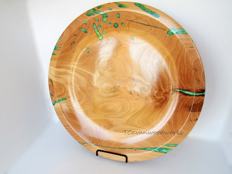 Resin Inlaid Wood Plate Hand Turned Ash Wood Plate Iridescent Green ...