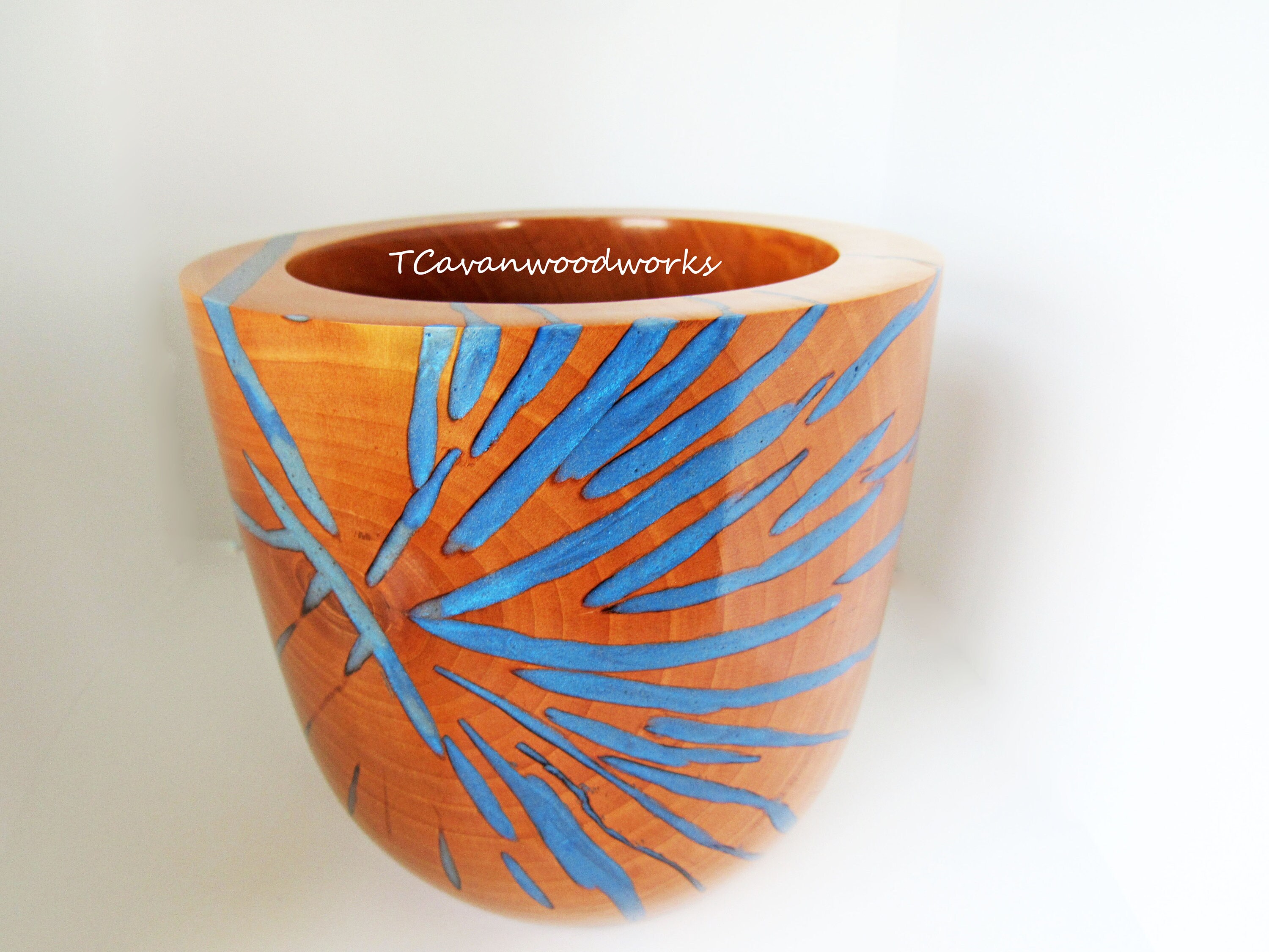 Turned Wood Vessel Blue Resin Inlays Wood Bowl Resin Inlaid Wedding ...