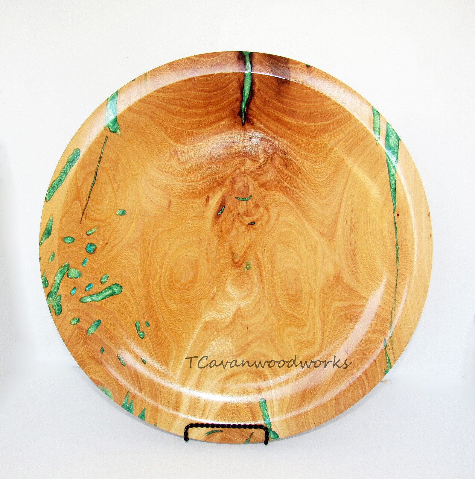 Resin Inlaid Wood Plate Hand Turned Ash Wood Plate Iridescent Green ...