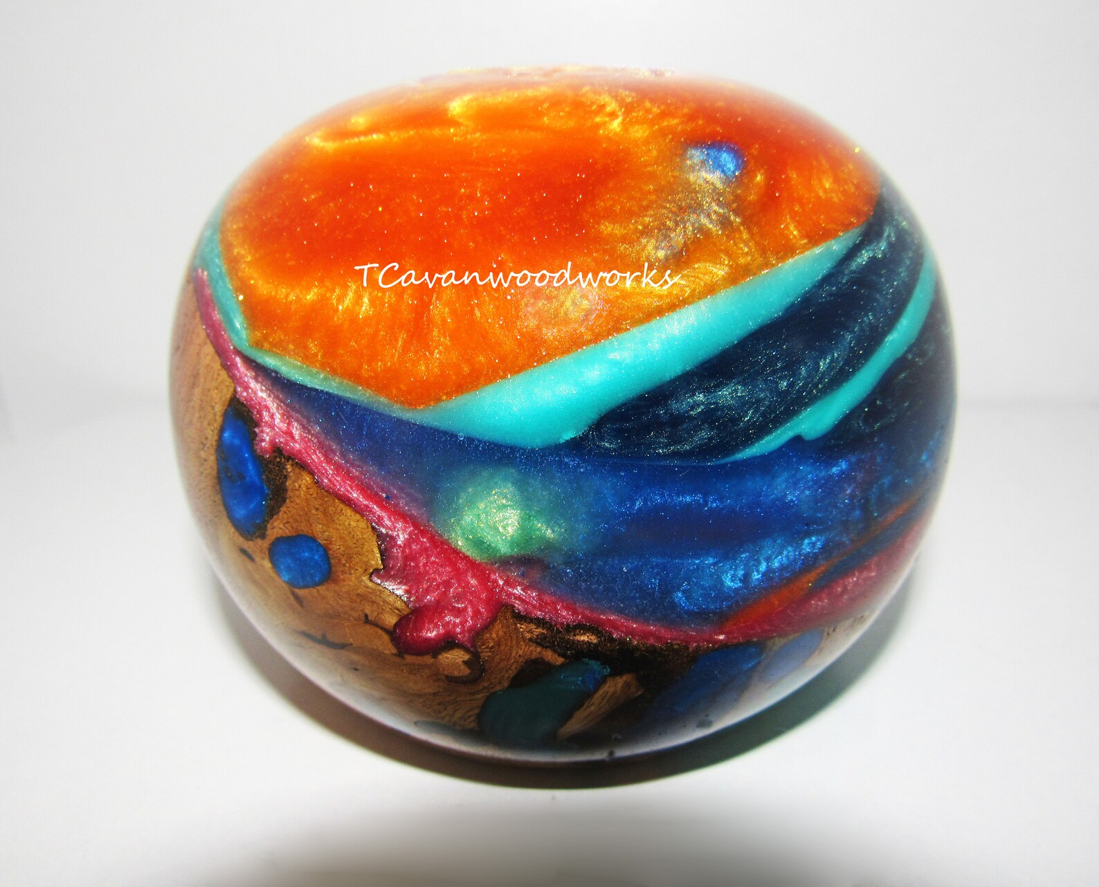 Wood Turned Resin Inlaid Oblate Sphere Art Blue Moon Fireball Galaxy ...