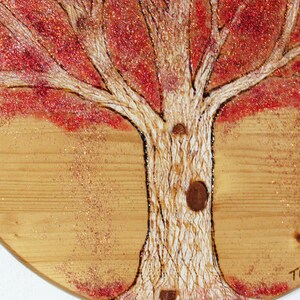 Fall Red Tree Wood Glitter Painting Wood Burned Acrylic Painting With ...