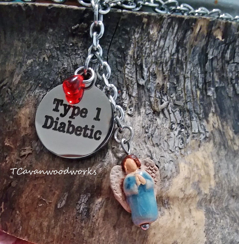 Type 1 Diabetic Necklace, Guardian Angel Pottery Charm, Type One ...