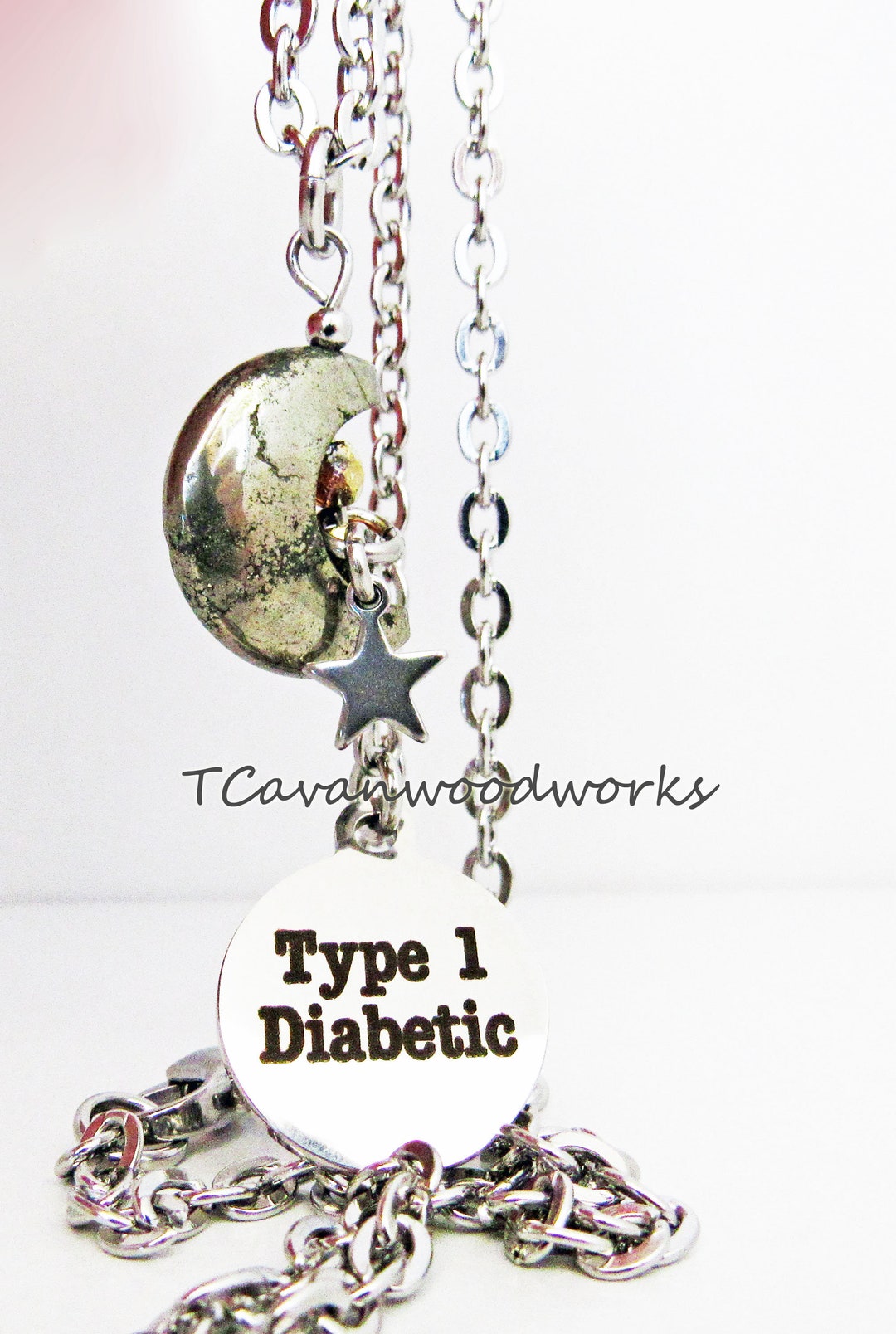 Type 1 Diabetic Medical Alert Pendant Necklace Celestial Crescent Moon ...