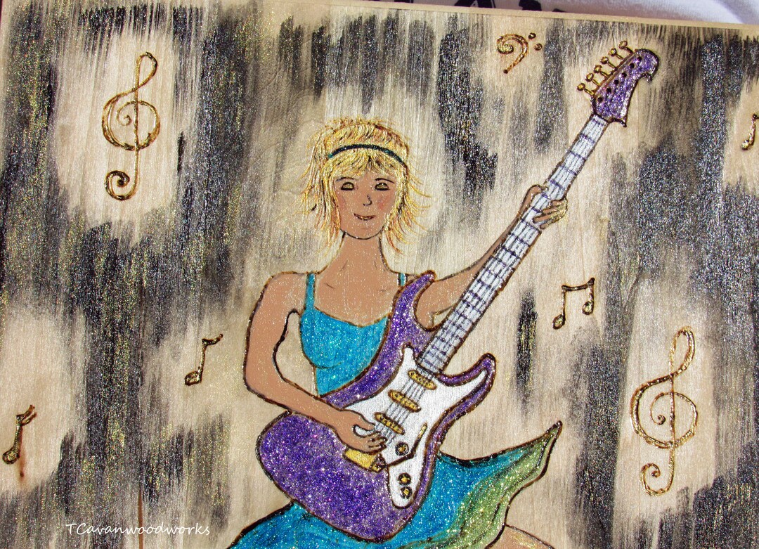Guitar Player Art, Guitarist Painting, Wood Painting, Pyrography ...