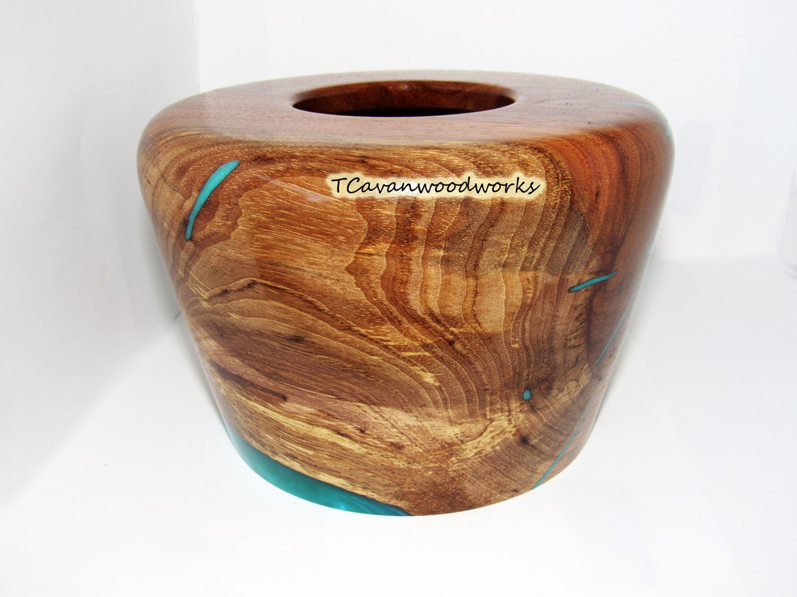 Turquoise Blue Resin Inlaid Wood Bowl Southwest Style Natural - Etsy