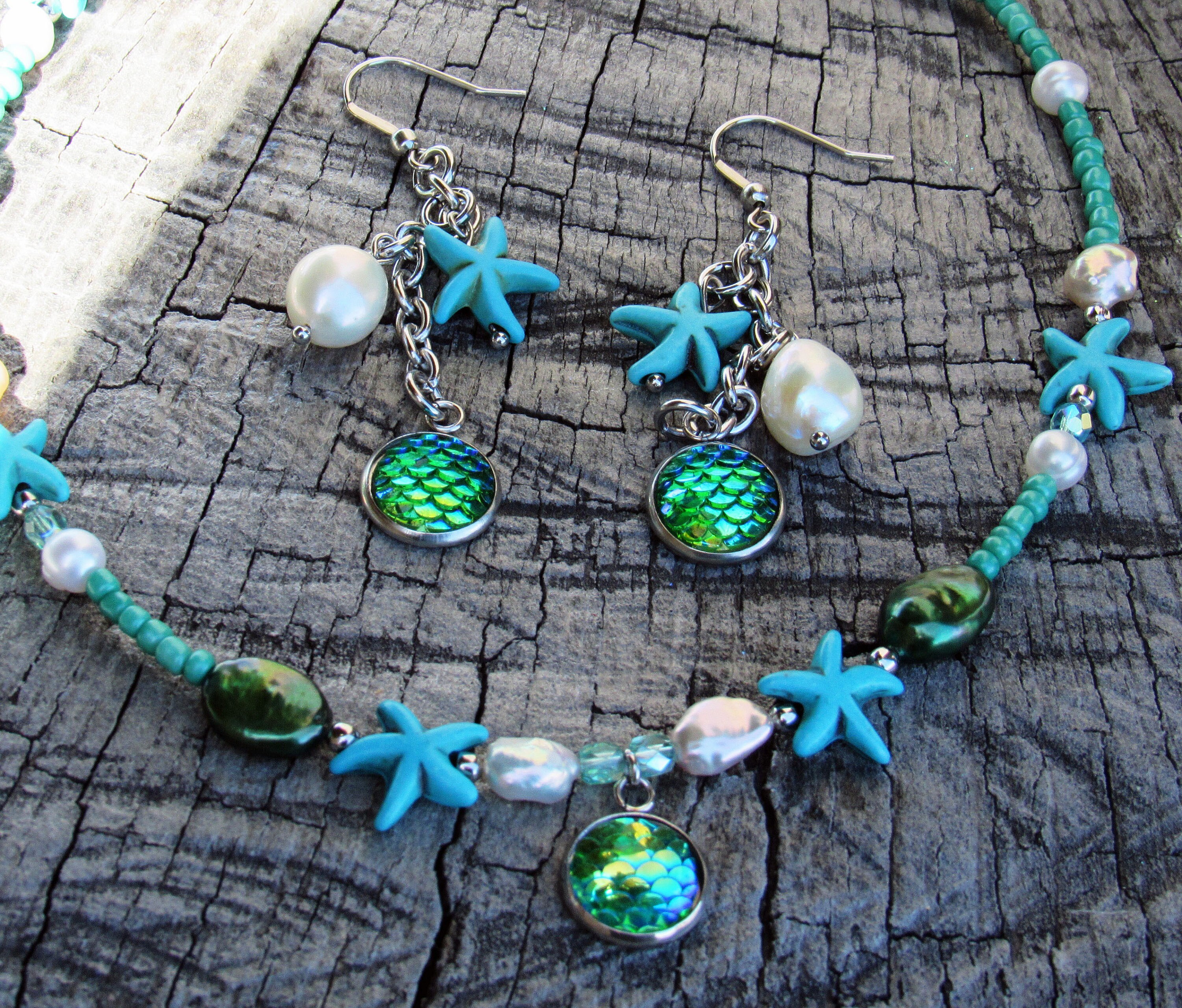 Mermaid Scale Necklace, Mermaid Pearl Necklace, Starfish Necklace ...