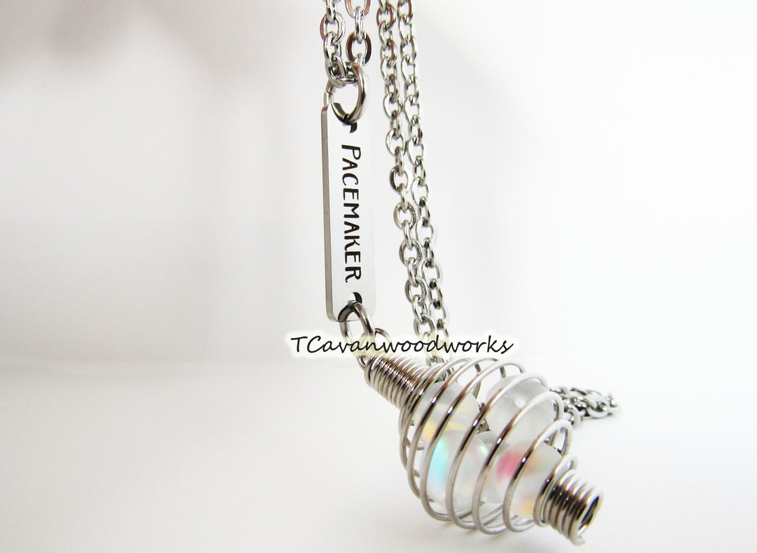 Pacemaker Charm Necklace Caged Bead Pendant Stainless Long Chain Mystic ...
