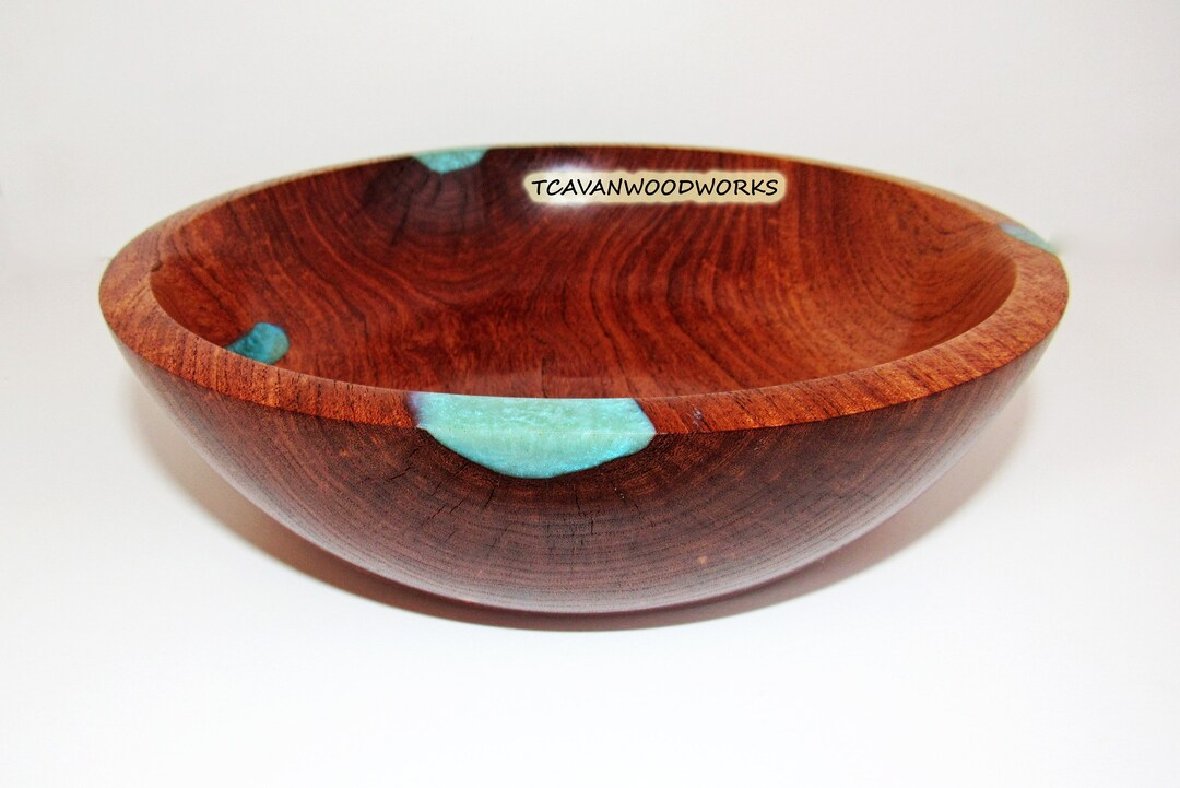 RESIN INLAID Wood Bowl Hand Turned Wood Bowl Aqua Blue Resin Inlay ...