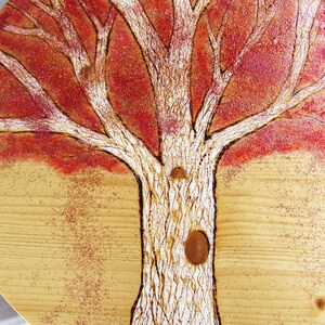 Fall Red Tree Wood Glitter Painting Wood Burned Acrylic Painting With ...
