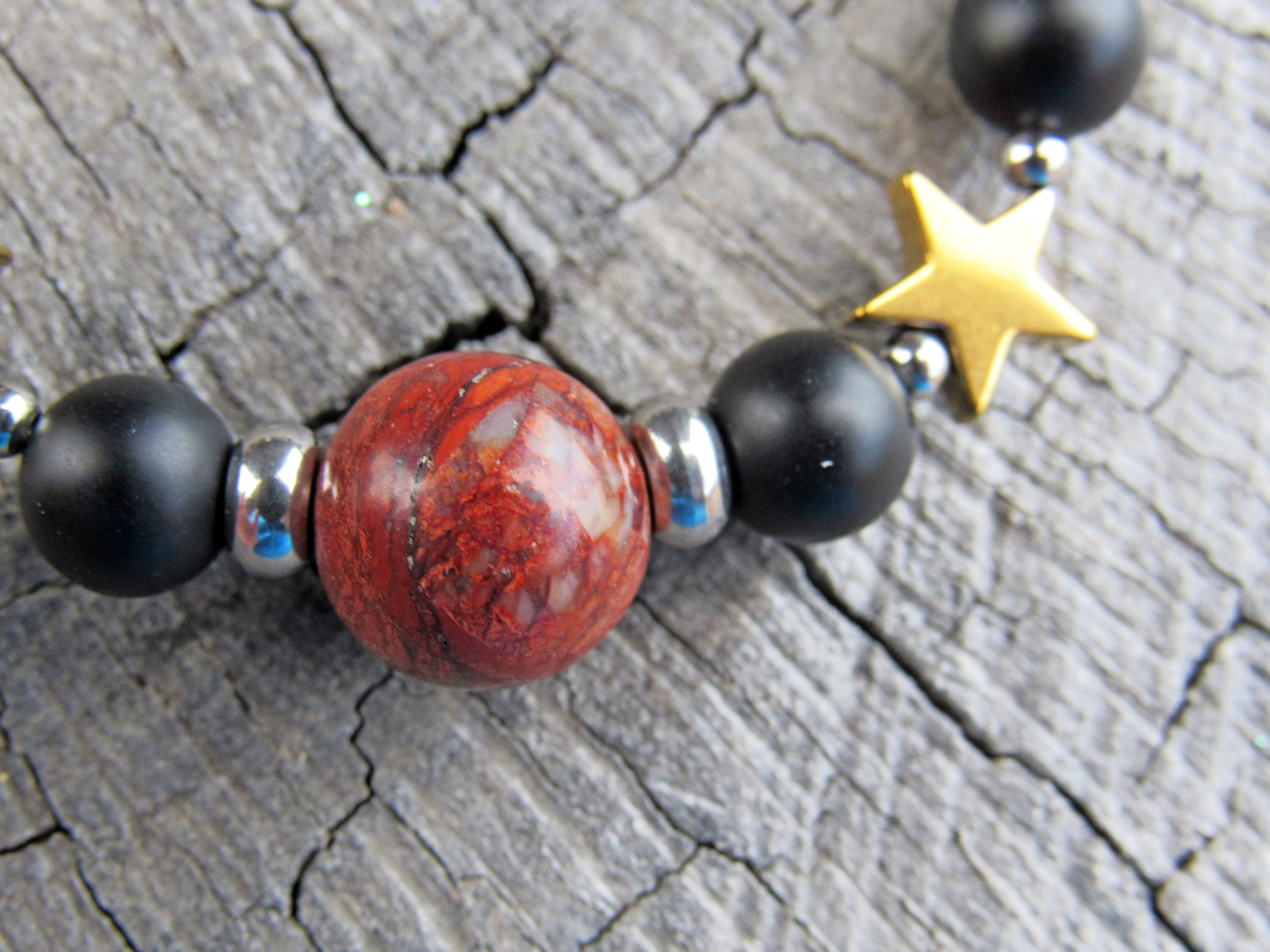 Mars Planet Bracelet, Mens Mars Bracelet, Metallic Gold Hematite Stars ...