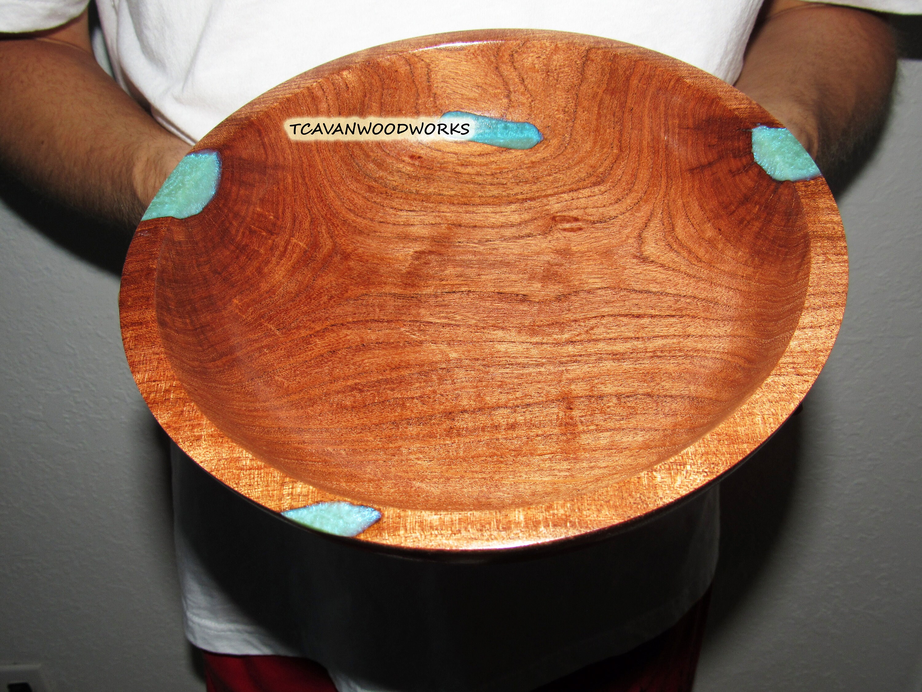 RESIN INLAID Wood Bowl Hand Turned Wood Bowl Aqua Blue Resin Inlay ...