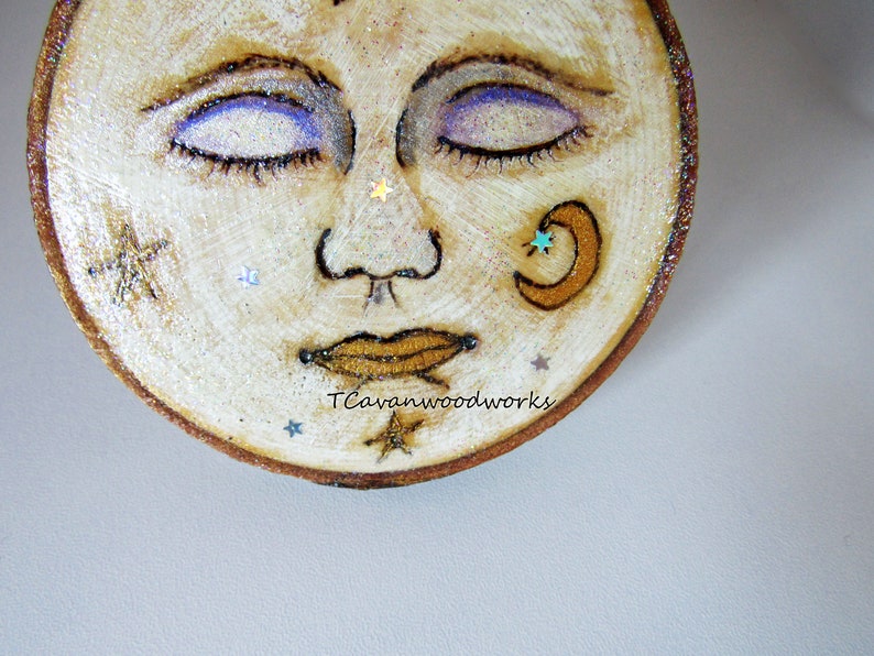 Celestial Moon Face Wood Slice Ornaments Holographic Stars Moon Face ...