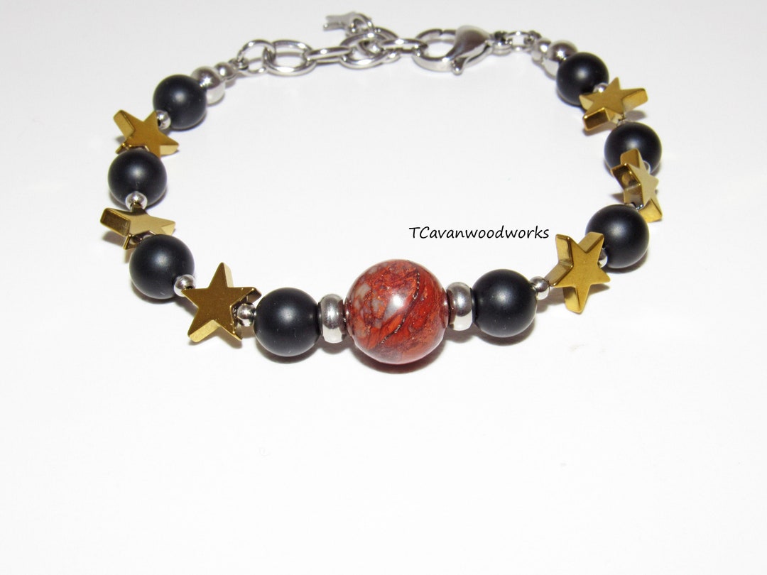 Mars Planet Bracelet, Mens Mars Bracelet, Metallic Gold Hematite Stars ...