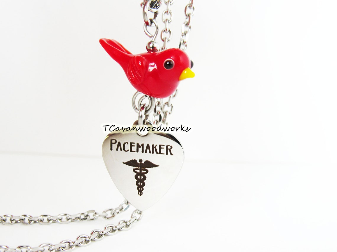 Pacemaker Red Bird Cardinal Necklace Pacemaker Stainless Medical Id ...