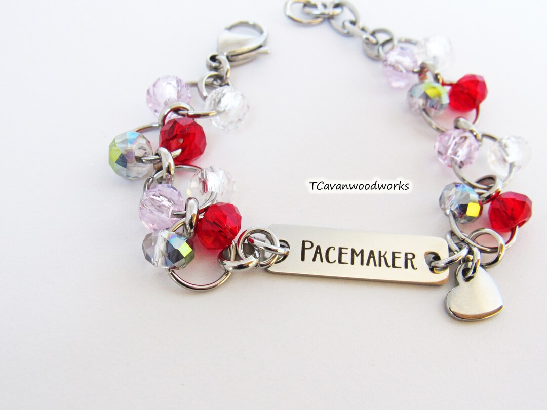Pacemaker Heart Charm Medical Alert Id Bracelet, Bar Style Pacemaker Id ...