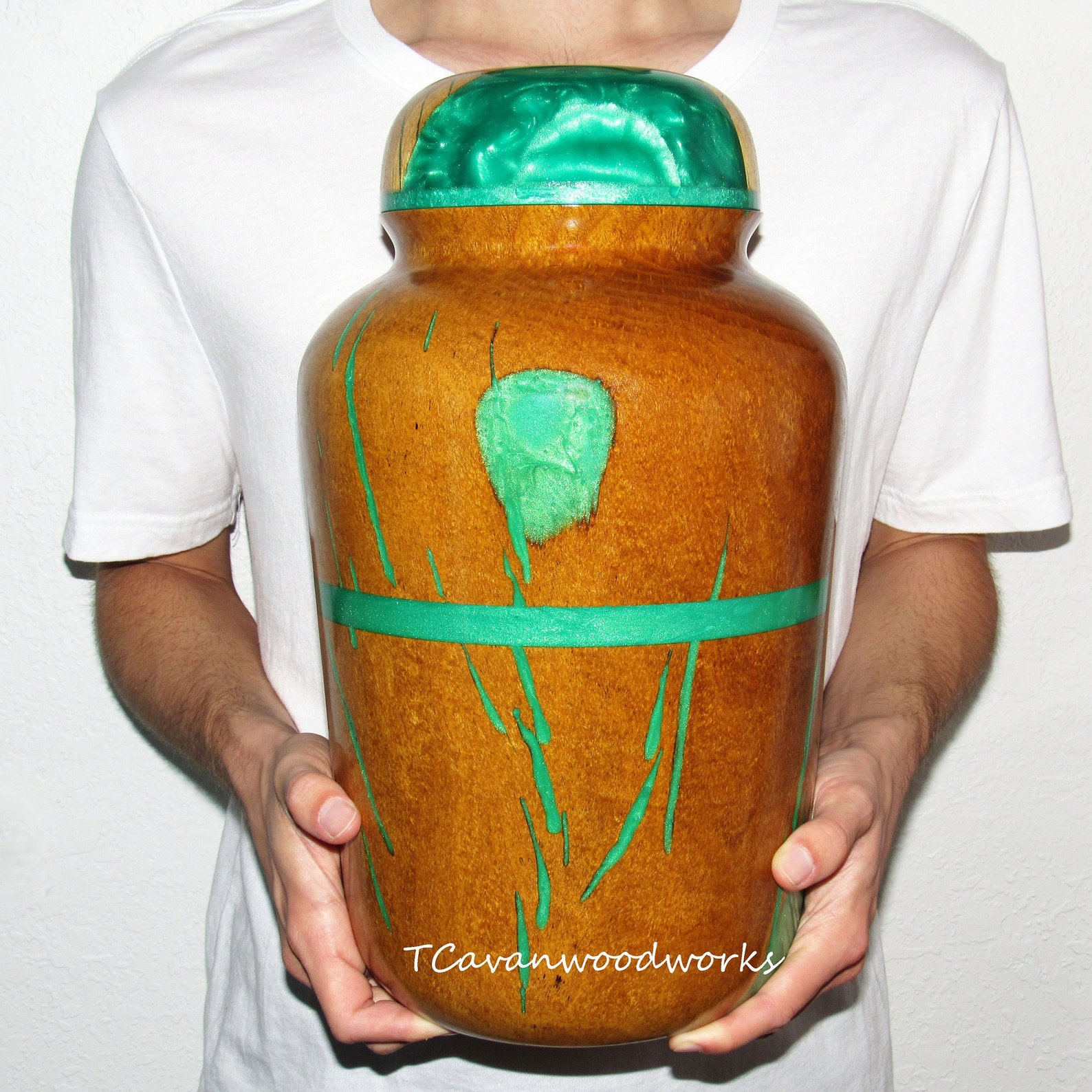 Wood Urn Resin Inlaid Hand Turned Mulberry Wood Seafoam Green - Etsy