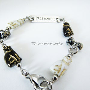 Pacemaker Stainless Medical Id Bracelet Cat Themed Glass Bead Black ...